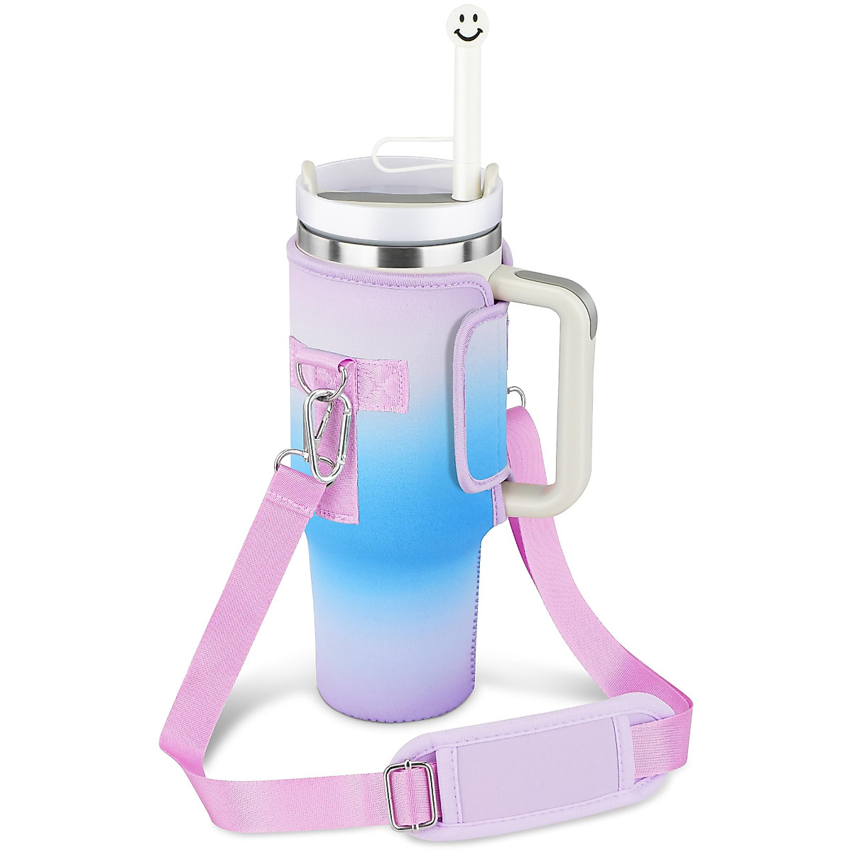 Water Bottle Holder for Stanley Cup with Strap,Tumbler Accessories for Stanley 40 oz,Anti Drop and Leakage,Suitable for Sports and Outdoor Use（Blueberry Ice Cream）(Cup Not Included)