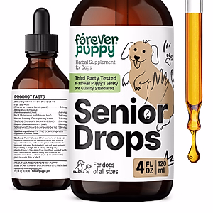 Senior Dog Drops - Immune, Thyroid & Cognitive Support for Elderly Dogs of All Breeds & Sizes - Antioxidant Support for Older Dogs - Liquid Vitamins and Supplements for Senior Wellness - 4 oz