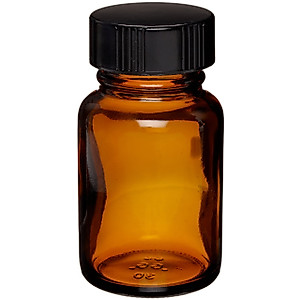 Wheaton W216951 Wide Mouth Packer Bottle, Amber Glass, Capacity 1oz With 28-400 Black Phenolic Poly-Seal Lined Screw Cap, Diameter 37mm x 65mm (Case Of 24)