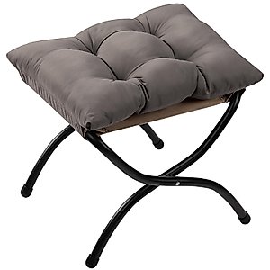 AbocoFur 15"(H) Folding Footrest Stool, Accent Padded Sofa Foot Stool for Lazy Chair, Upholstered Small Foldable Ottoman, Metal Frame Portable Foot Rest Ottoman for Living Room, Bedroom, Dark Grey