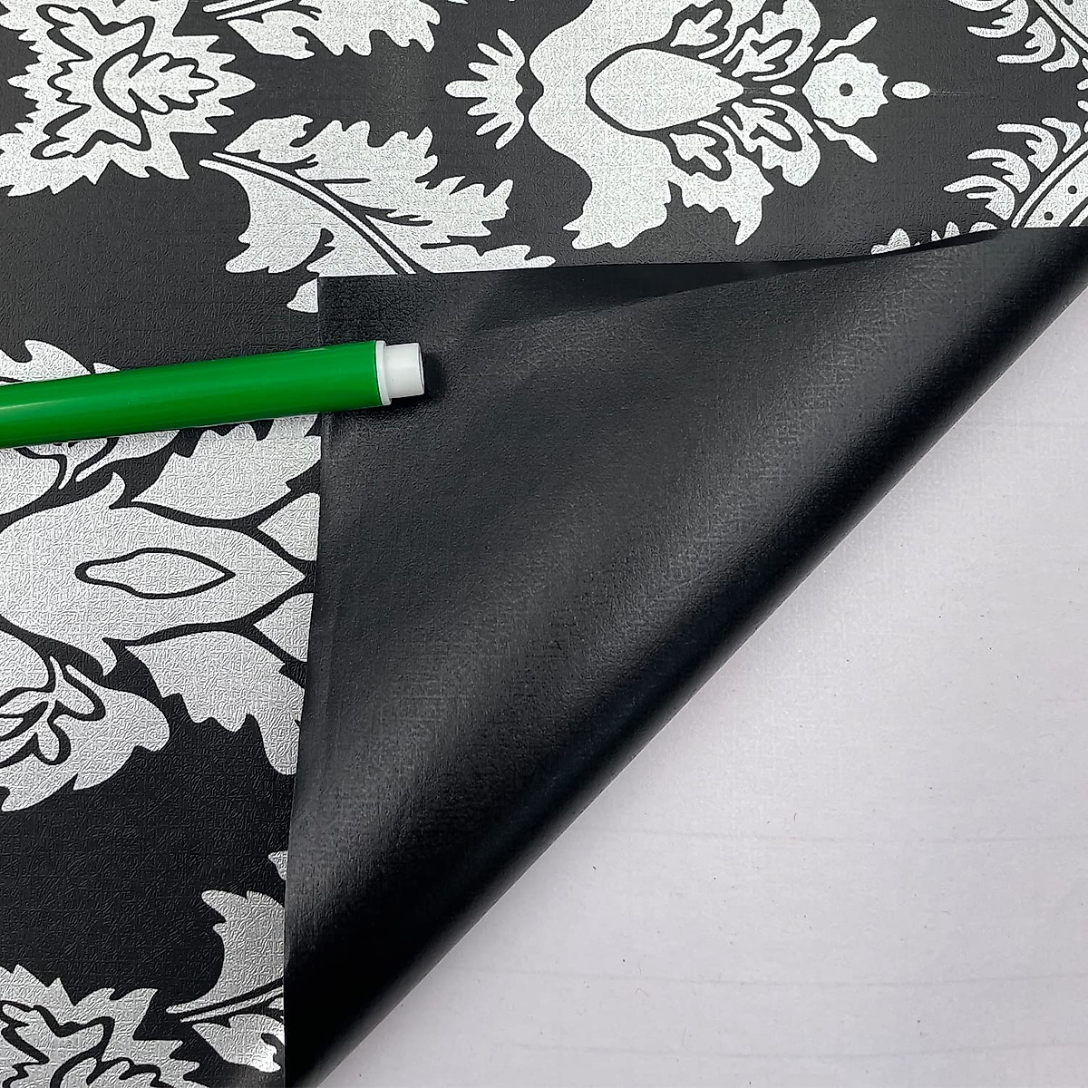 Yifely SimpleLife4U Silver Damask Furniture Paper Decorative Black Shelf Drawer Liner Peel & Stick 17x118 Inches by SimpleLife4U