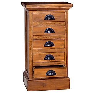vidaXL Solid Teak Wood 5-Drawer Cabinet Chest of Drawer Storage Sideboard Side Wooden Cabinet Dresser Low Board Living Room Home Interior