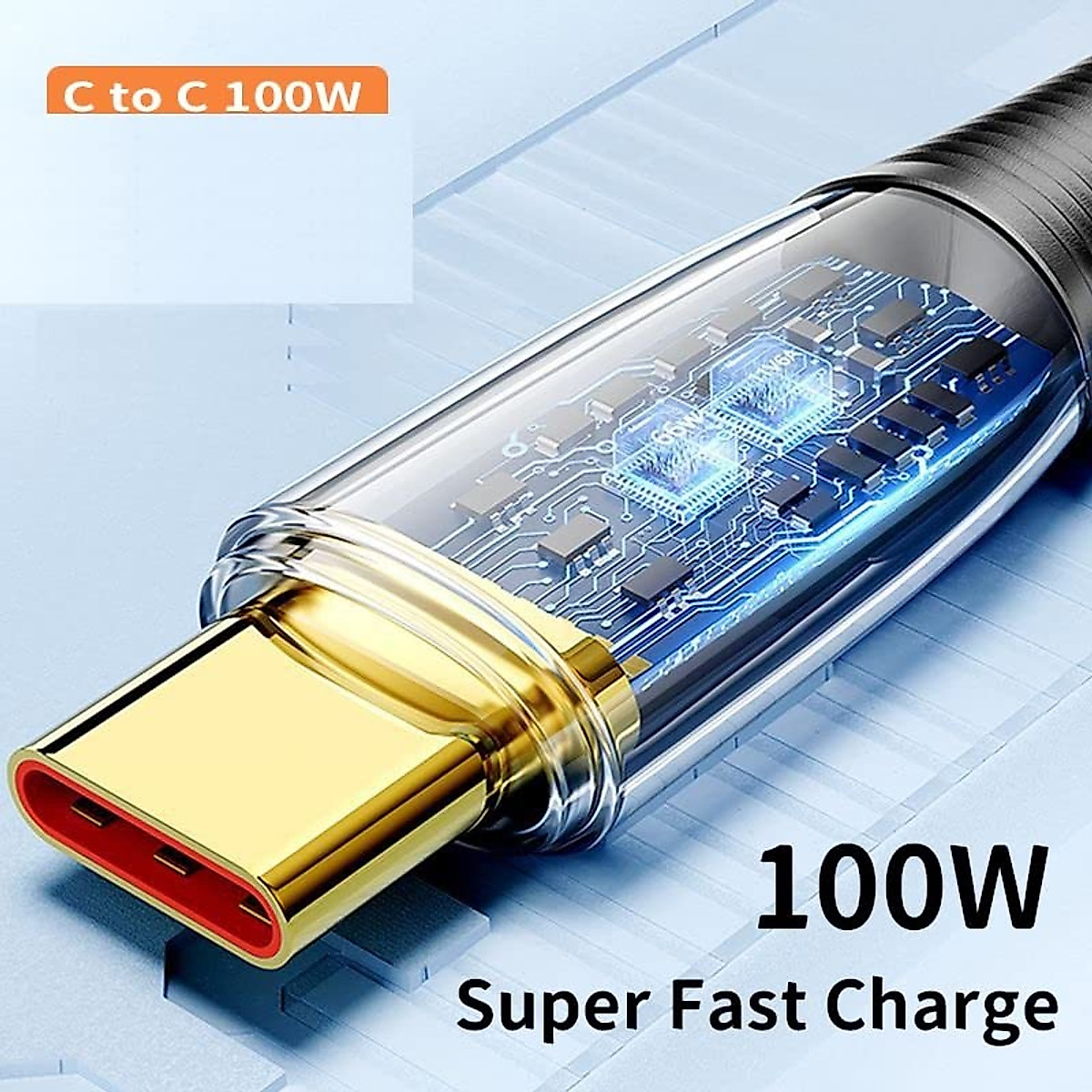 USB C to USB C PD Fast Charging Cable 100W 6ft 4ft Type-C 2.0 for MacBook Pro Air, iPad Pro 2022 2021 iPad Air 5, Tear-Down, Galaxy S22, Note 20, Google Pixel, Switch, Surface Book, Transparent Shell