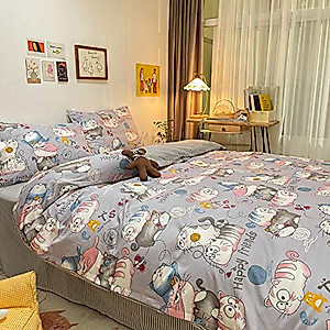 Animal Print Duvet Cover, 3 Pieces 100% Cotton Cat Bedding Set, Pink Gray Blue Cartoon Lovely Cat Pet Pattern Duvet Cover, with Zipper Ties, Luxury Ultra Soft Extremely Durable (Cat, Queen)