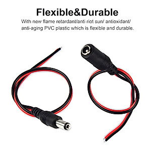 UltraPoE DC Power Cable Connectors 18AWG Copper Strands 12V 5A Plugs Male Female DC Connectors, for CCTV Security Camera Pigtail and Lighting Power Adapter (2.1mm x 5.5mm 10 Pairs Ultra Thick)