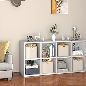 Lifewit 42L Collapsible Storage Bin with Bamboo Handles, Foldable Storage Basket for Organizer, Storage Cubes for Closet and Shelves, Dorm, Laundry Room, Bedroom, White, 3 Pack