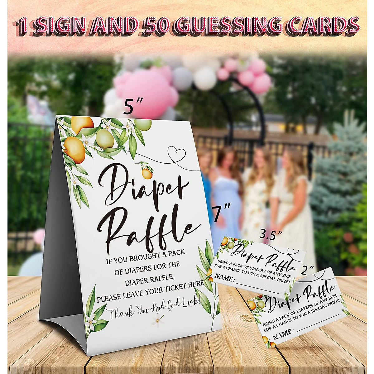 Orange Diaper Raffle Sign, Baby Shower Game, Diaper Raffle Kit, Baby Shower Invitation Set -1 Sign and 50 Guessing Cards(1A)