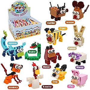 Party Favors for Kids Goodie Bag Fillers, 12 Animals Building Blocks Birthday Party Supplies Gifts Prizes Stocking Stuffers , STEM Educational Toys Easter Gift for Boys Girls