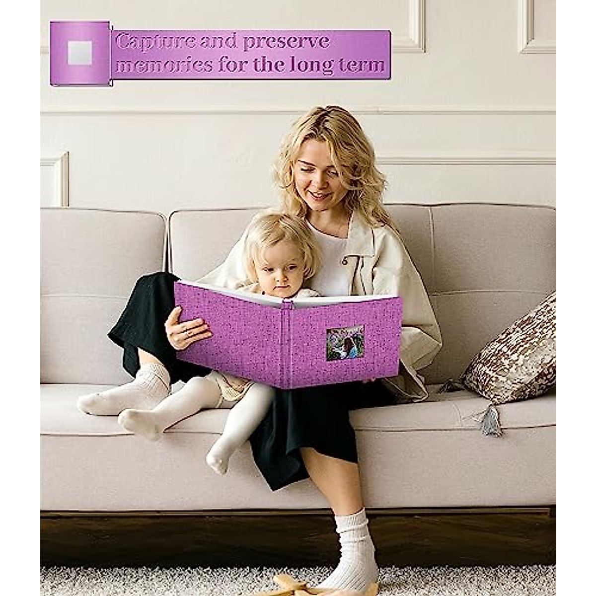 Artfeel Photo Album Self Adhesive Scrapbook Album for 3x5 4x6 5x7 8x10 Pictures,40 Pages Linen Cover with Display Window DIY Photo Book,Ideal Gifts for Family Travel Wedding Baby