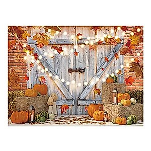 Funnytree 8x6FT Fall Thanksgiving Photography Backdrop Autumn Pumpkin Harvest Barn Background Maple Baby Shower Banner Decoration Birthday Party Supplies Photo Booth Prop