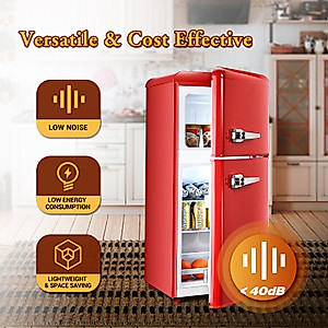 HOPDAY FLS-80G-RED Retro Compact Refrigerator, Red