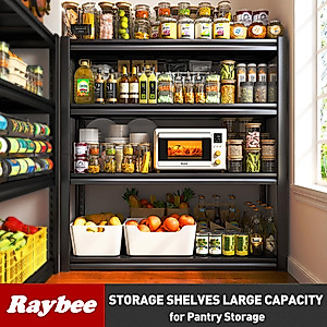 Raybee 40" Wide Storage Shelves Garage Shelving, 2 Pack, Heavy Duty Shelving, Adjustable 4 Tier Metal Shelves for Warehouse, Pantry, Kitchen 40" W x19 D x57 H, Black