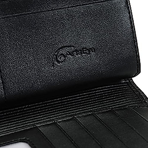 ArtsEye Roses Embossed Genuine Leather Trifold Wallet Purse (Black)