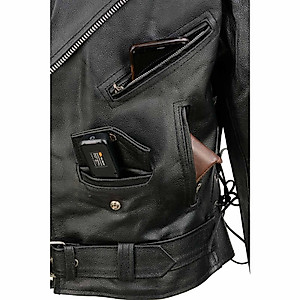 EVENT LEATHER EL5411 Men's Black Classic Side Lace Motorcycle Leather Jacket – Motorcycle Riding Jackets - X-Large