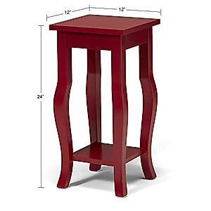 Kate and Laurel Lillian Wood Pedestal End Table with Curved Legs and Shelf, Red