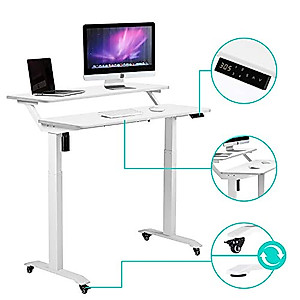 UNICOO - 2 Tier Electric Height Adjustable Standing Desk, Electric Standing Workstation Home Office Sit Stand Up Desk (White Top/White Leg - Electric- 2 Tier)
