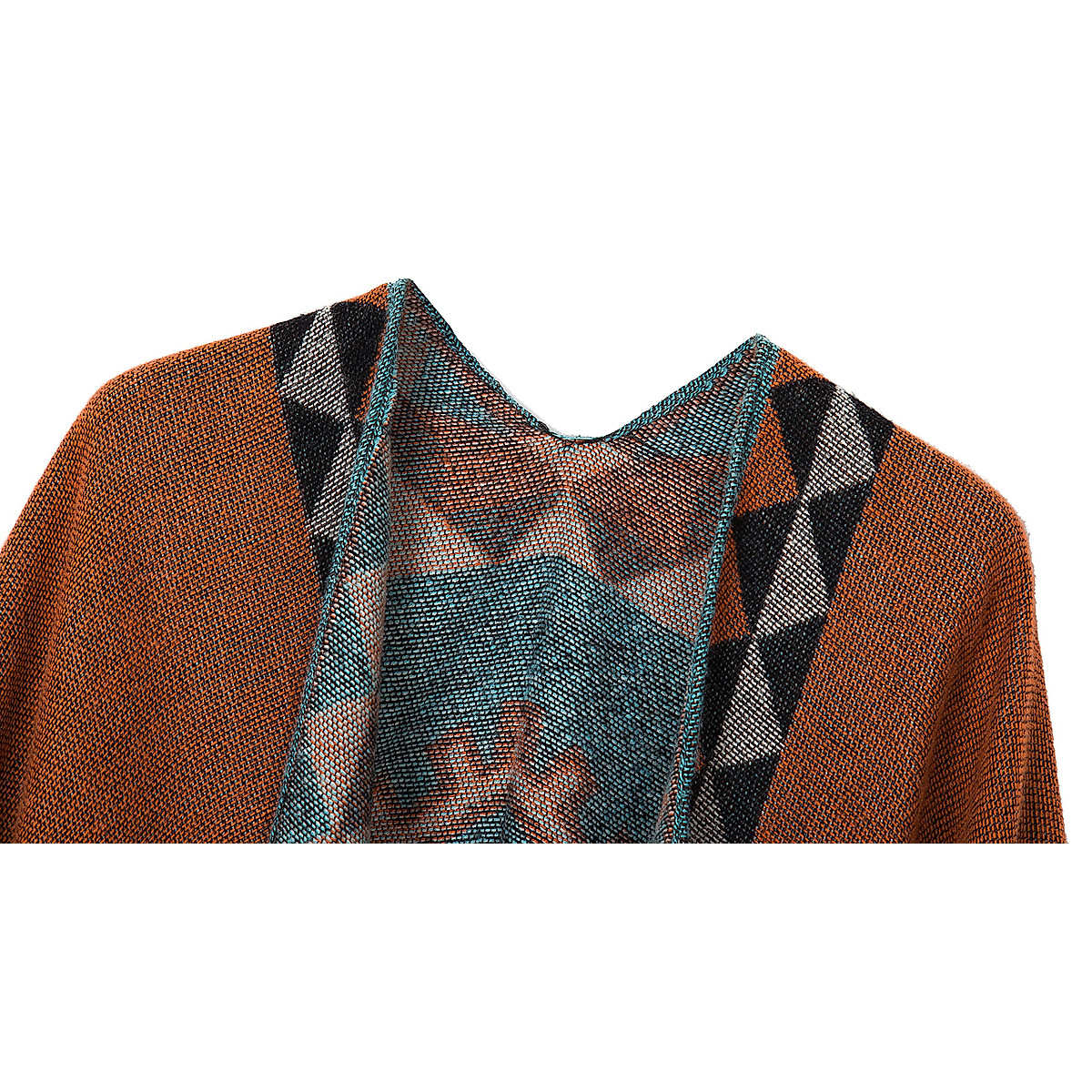 Women's Warm Shawls Wraps Open Front Cardigan Vintage Pattern Poncho Cape Sweater Coat (5 Orange)