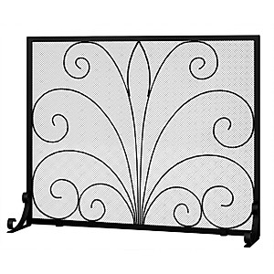 Fire Beauty Fireplace Screen,Handcrafted Wrought Iron Decorative Mesh,Flat Guard Metal Furnace Fireguards Mesh,Fireguards Safe Spark Protector for Living Room,Wood Burning Stove Accessories (Black)