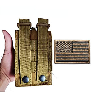 Molle Radio Pouch Case - Tactical Radio Holster Military Heavy Duty Radios Holder Bag for Two Ways Walkie Talkies Adjustable Storage with Tan Extra USA Flag Patch