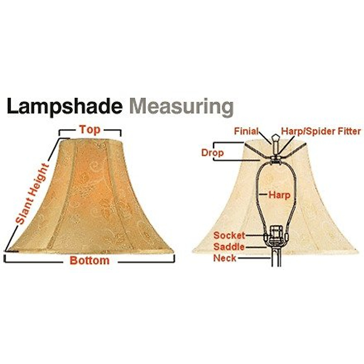 9x18x13.5 Egg Shell Shantung Bell Lampshade with Brass Spider Fitter - Perfect for Table and Floor Lamps - Large, Egg Shell