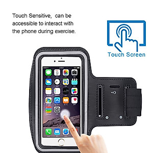 Running Armband for iPhone X, Water Resistant Sports Armband with Fingerprint Touch, Key Holder & Reflective Band for iphone X ,8 Plus, 8, 7, 6 Plus(3-6Inch), 6S, Galaxy S8/S7/S6/S5 (Black)