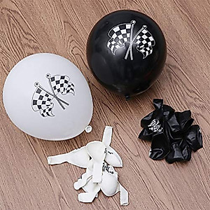 Amosfun 15pcs Checkered Racing car Flags Latex Balloons Confetti Balloons for Race Car Themed Birthday Party Decorations (Blue Confetti)