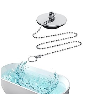 Bathtub Drain Stopper,Chrome Bathroom Bathtub Drain Cover Stopper Solid Metal Waste Plug with Chain Kitchen Sink Stopper Hair Drain Strainer