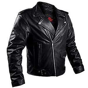 Alpha Black Leather Motorcycle Jacket with Armor for Men - Brando Cafe Racer Biker Jacket Men - 4 Season Riding Jacket with Concealed Carry (CCW), Protective Armor and Black Mesh - 4XL - Black