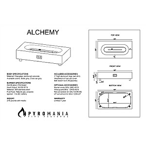 Pyromania Alchemy Outdoor Concrete Fire Pit Table, 60 x 30 Inches - Natural Gas Model in Slate Gray Color