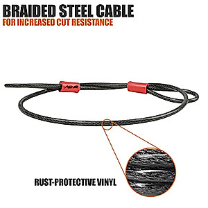 BV 2.5FT Security Steel Cable with Loops, Braided Steel Flex Cable, Bike Lock Cable 3/16 Inch, for U-Lock and Padlock (2.5FT)