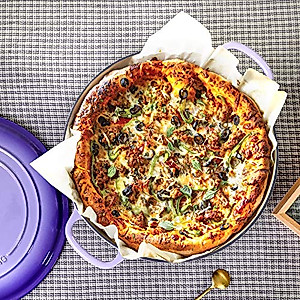 EDGING CASTING Enameled Cast Iron Dutch Oven Shallow Casserole Braiser with Dual Handle, 3.8-QT, Purple