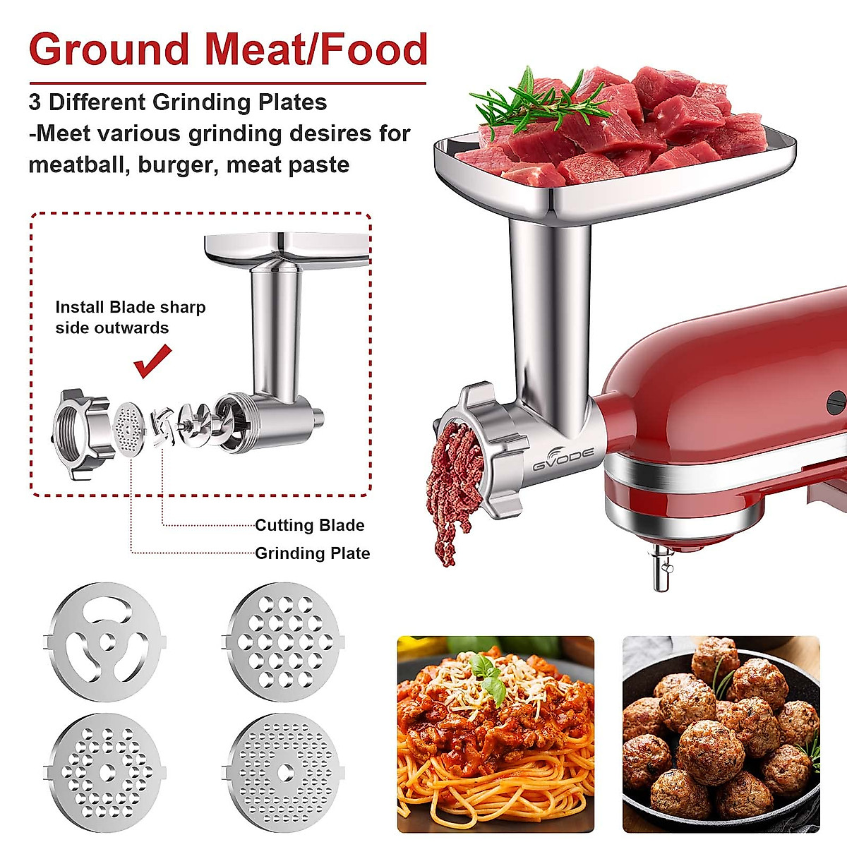 Gvode Meat Grinder and Slicer Shredder Attachment for KitchenAid Stand Mixer, Cheese Grater, Meat Grinder, Sausage Stuffer, Food Processor, 2Pcs Attachments for KitchenAid Mixer (Mixer not included)