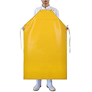 Surblue Waterproof Rubber Vinyl Apron, 43" Heavy Duty Aprons, Anti-Corrosion Rubber Apron, Project Industrial Chemical Resistant Work Safe Clothes, Butcher, Dishwashing, Lab Work, Dog Grooming, Yellow