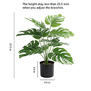 Hacaroa Artificial Monstera Deliciosa Plant with 12 Leaves, 23.5" Tall Faux Tropical Palm Tree Leaves in Black Pot, Plastic Swiss Cheese Plant Decorative Planter for Home Table, Office Desktop, Garden