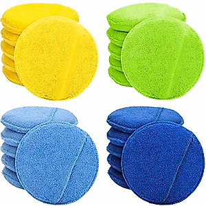 20 Pieces 5 Inch Cars Microfiber Wax Foam Applicator Pads with Finger Pocket, Wax Polishing Pad Applicator Cleaning Pads Microfiber Round Foam Sponge for Car Hand Polish, Yellow Green Blue Dark Blue
