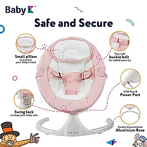 BABY K Pink Baby Girl Swings for Infants with Tray - Portable Newborn Swing and Cradle to Help Your Infant Sleep - Soothing Rocker for Babies That Offers Different Modes, Music & Hanging Toys
