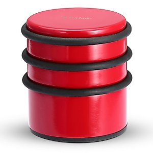 Techoln Heavy Duty Door Stoppers for Bottom of Door, Stainless Steel 2.8" Tall Door Stop No Drilling, Large 1.76 Lbs Doorstops with Protective Rubber Bands Anti-Slip Door Wedge (Painted Red)