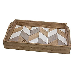 Stonebriar Rectangle Multicolor Chevron Wood Serving Tray with Handles, 18" x 12"