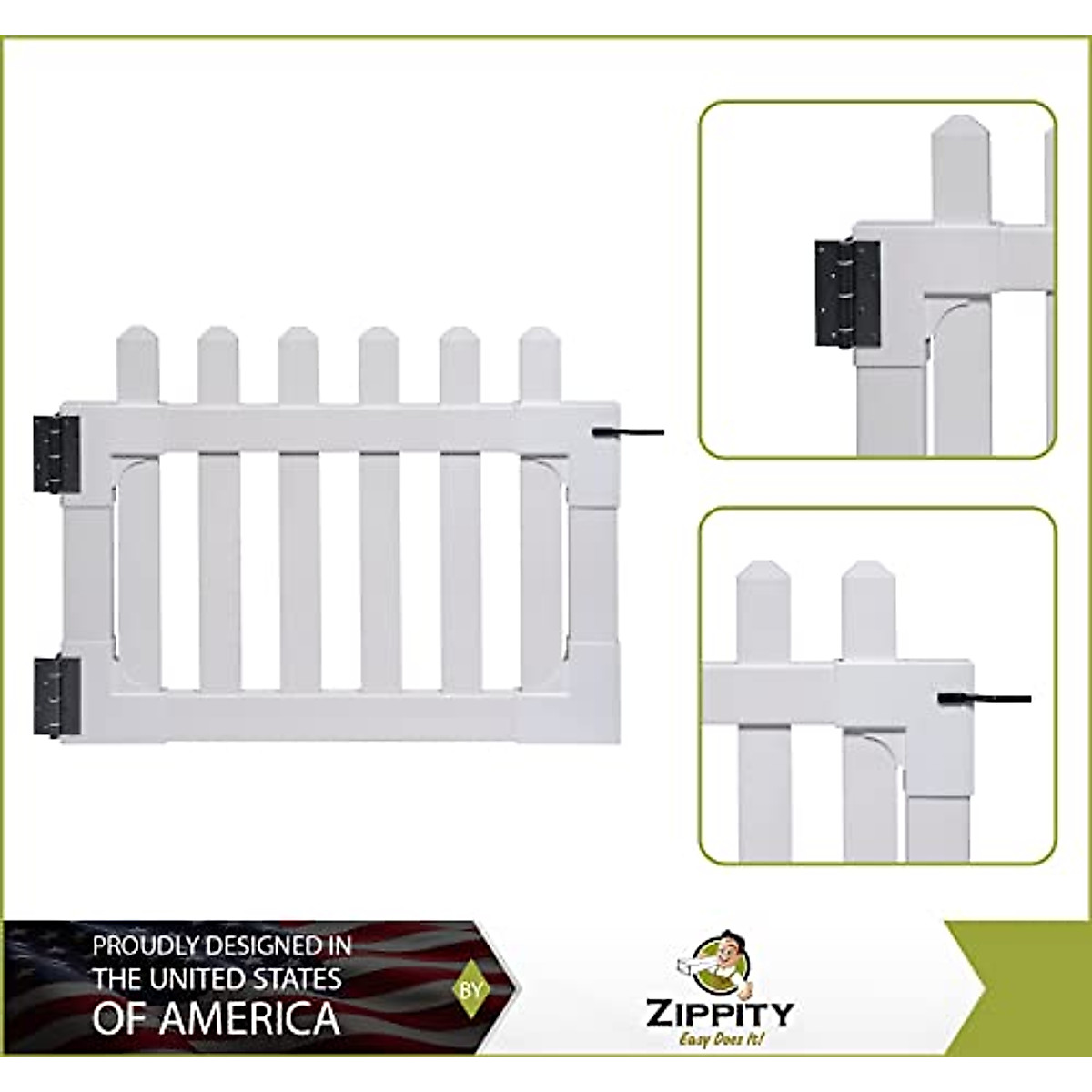 Zippity Outdoor Products ZP19004 Newport Vinyl Picket Unassembled Gate, 33-1/2"H x 42"W, White
