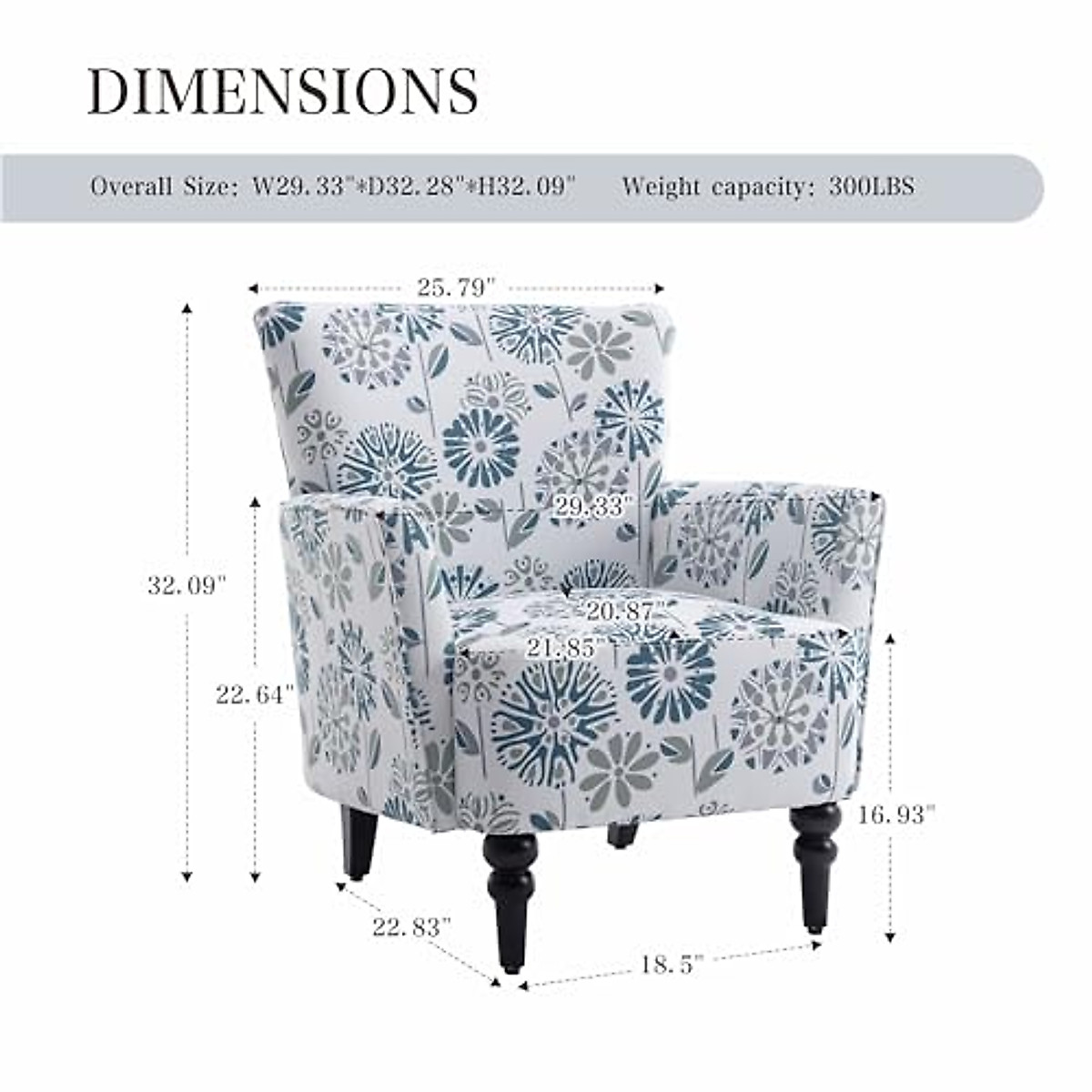 sunkind Mid Century Modern Chair Accent Chair with Arms, Linen Fabric Armchair Single Sofa Comfy Upholstered Reading Chair for Living Room Sitting Room Bedroom Studio,White Blue