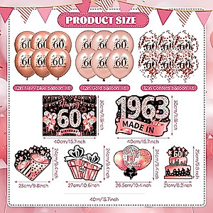 Rose Gold 60th Birthday Decorations for Women 6Pcs 60th Birthday Yard Signs Made in 1963 Lawn Sign & 18Pcs Rose Gold 60th Birthday Balloons for 60 Years Old Party Anniversary Outdoor Decor Supplies