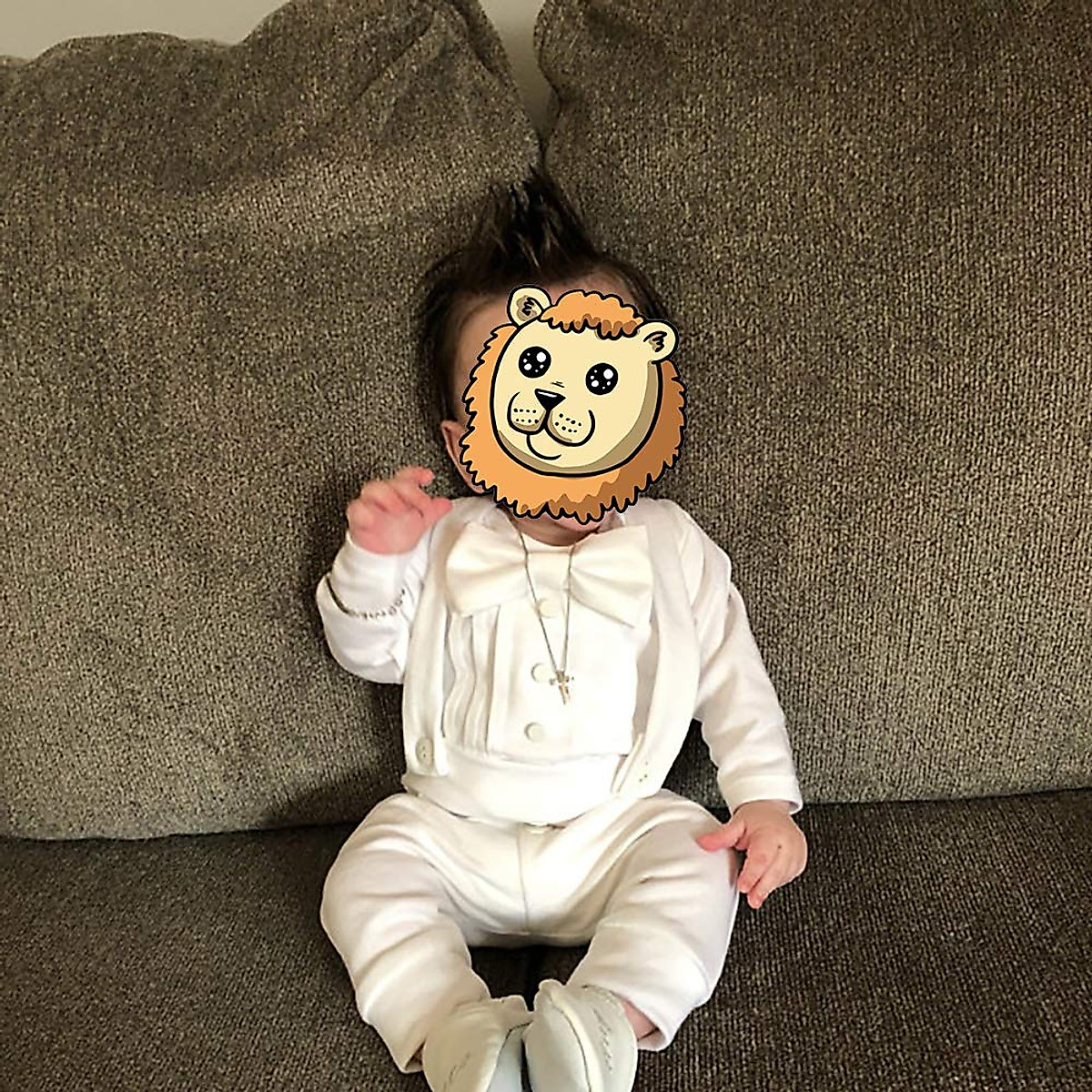 Baby Boys Baptism Christening Outfit Formal Party Wedding Tuxedo Gentleman Suit Long Sleeve Romper One Piece Bodysuit Button Overalls Suspenders Pants Bow tie Set Bib Shorts Clothes #QQ 6-12 Months