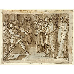 ArtDirect Cesare Nebbia 24x19 Black Modern Frame and Double Matted Museum Art Print Titled - Saint Charles Borromeo Supervising the Opening of a Crypt (C. 1604)