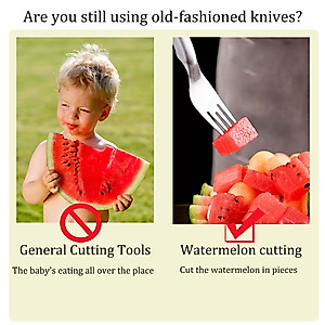 ZLMC 2-in-1 Watermelon Fork Slicer,Portable Stainless steel Watermelon Slicer with Melon Baller Scoop Extra,Dual Head Stainless Steel Fruit Forks Slicer Knife for Family Parties Camping(2PCS)