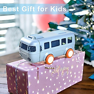 jesinor Water Cup in Bus Shape for Kids - 16oz/500ml Detachable Leak-Proof Plastic Drinking Bottle with Shoulder Strap(Blue)