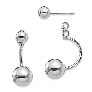 Solid Sterling Silver Rhodium-plated Front and Back Ball Post Earrings