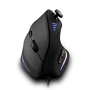 Vertical Mouse, Ergonomic USB Wired Vertical Mouse with [5 D Rocker] [10000 DPI] [11 Programmable Buttons], RGB Gaming Mouse for Gamer/PC/Laptop/Computer
