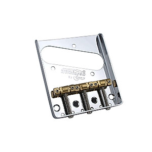 Wilkinson Fixed Guitar Bridge Compensated with 10.8mm Brass Grooves Saddles - WTB Ashtray Bridges Set Replacement for Tele TL Style 6 Strings Electric or Vintage Guitar (Chrome)