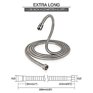 PHASAT Shower Hose,138 Inches Extra Long Shower Hose Replacement,304 Stainless Steel Shower Head Hose Extension Brushed Nickel,A3107N-3.5