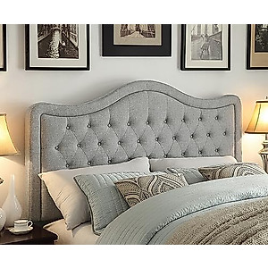 Rosevera Jardin Button Tufted Platform Bed Frame/Fabric Upholstered Bed Frame with Adjustable Headboard/Wood Slat Support, Twin, Sky Gray